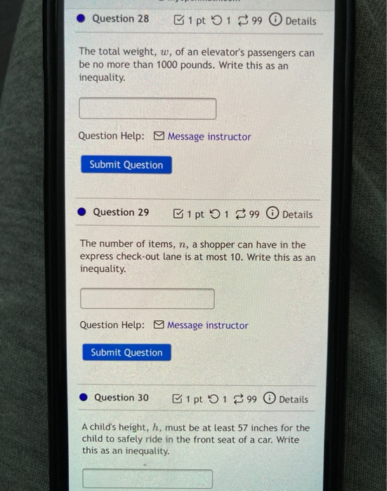 Solved Question 28 1 pt 5 199 Details The total weight, w, | Chegg.com