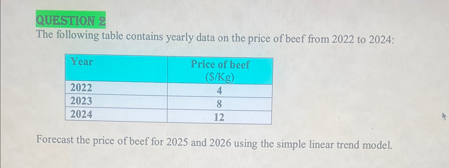 Solved QUBSTION 2The following table contains yearly data on | Chegg.com Solved QUBSTION 2The following table contains yearly data on | Chegg.com