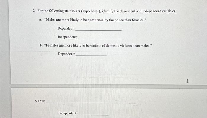 Solved 2. For the following statements (hypotheses), | Chegg.com