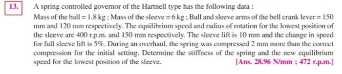 Solved 13. A spring controlled governor of the Hartnell type | Chegg.com