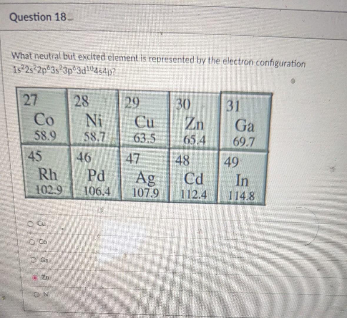 Solved What neutral but excited element is represented by | Chegg.com