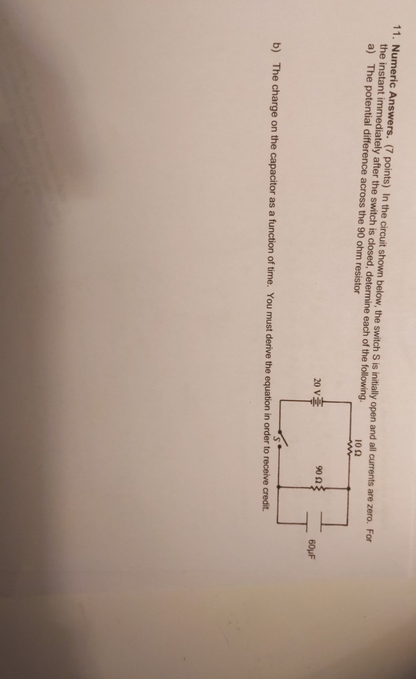 Solved 11. Numeric Answers. (7 points) in the circuit shown | Chegg.com