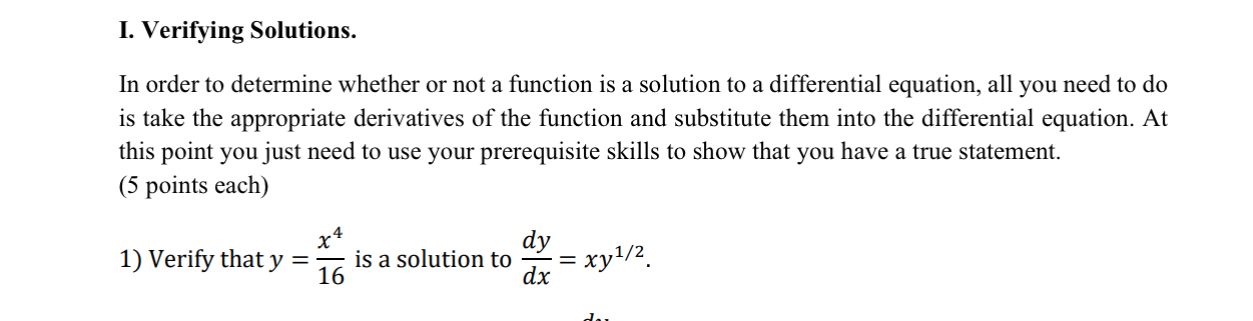 Solved I. Verifying Solutions.In order to determine whether | Chegg.com Solved I. Verifying Solutions.In order to determine whether | Chegg.com