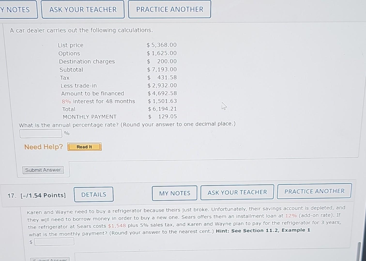 Solved A car dealer carries out the following calculations. | Chegg.com