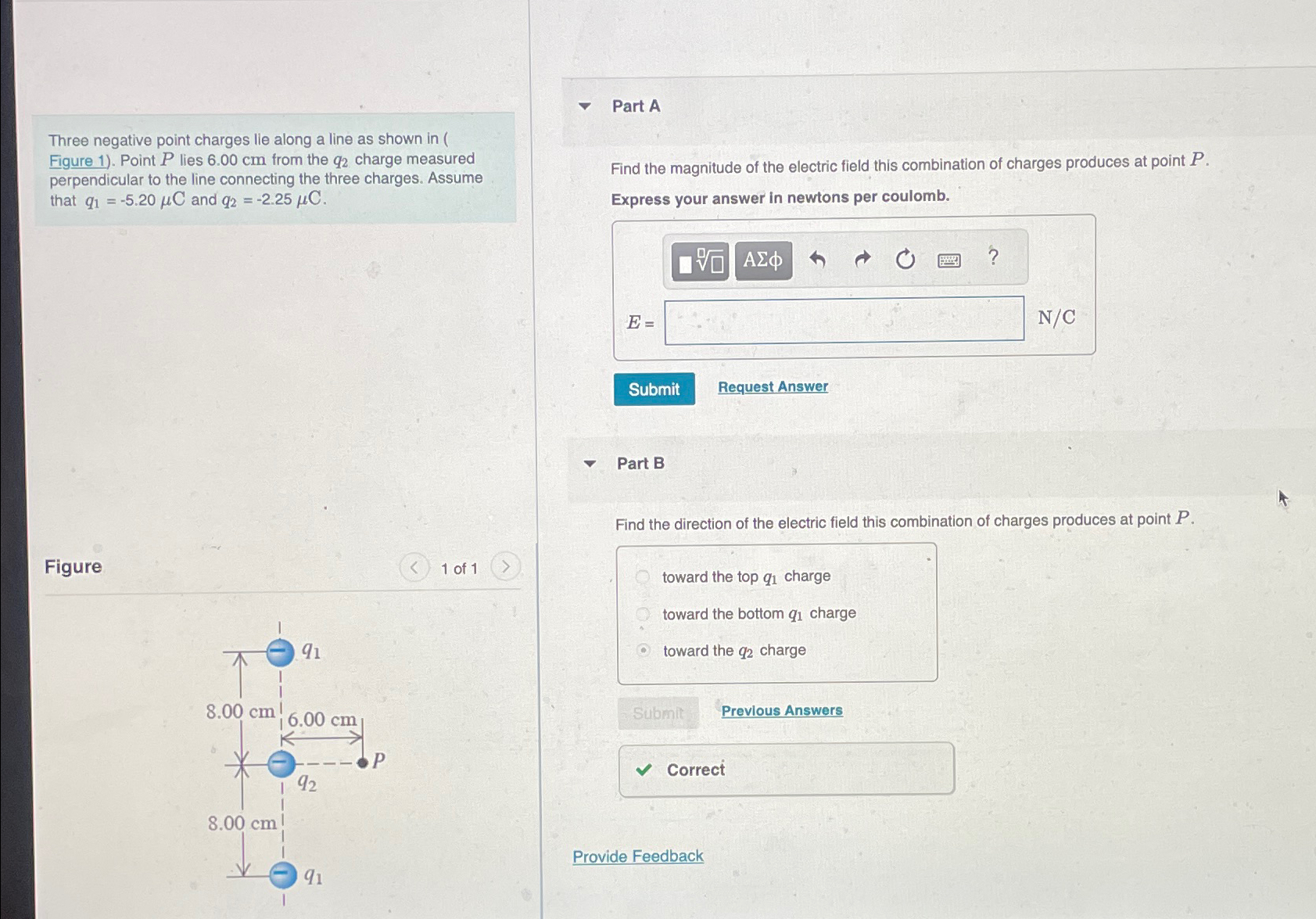 Solved Three negative point charges lie along a line as | Chegg.com