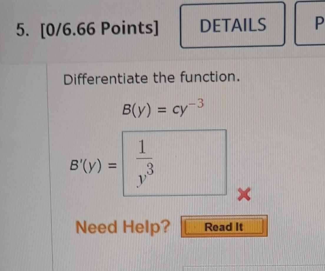 Solved 5. [0/6.66 Points ] Differentiate the function. | Chegg.com