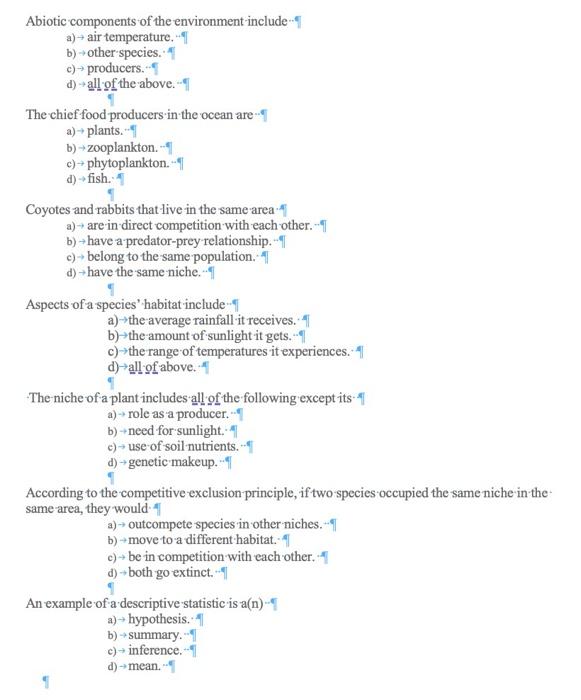 Solved Abiotic components of the environment include- a) → | Chegg.com