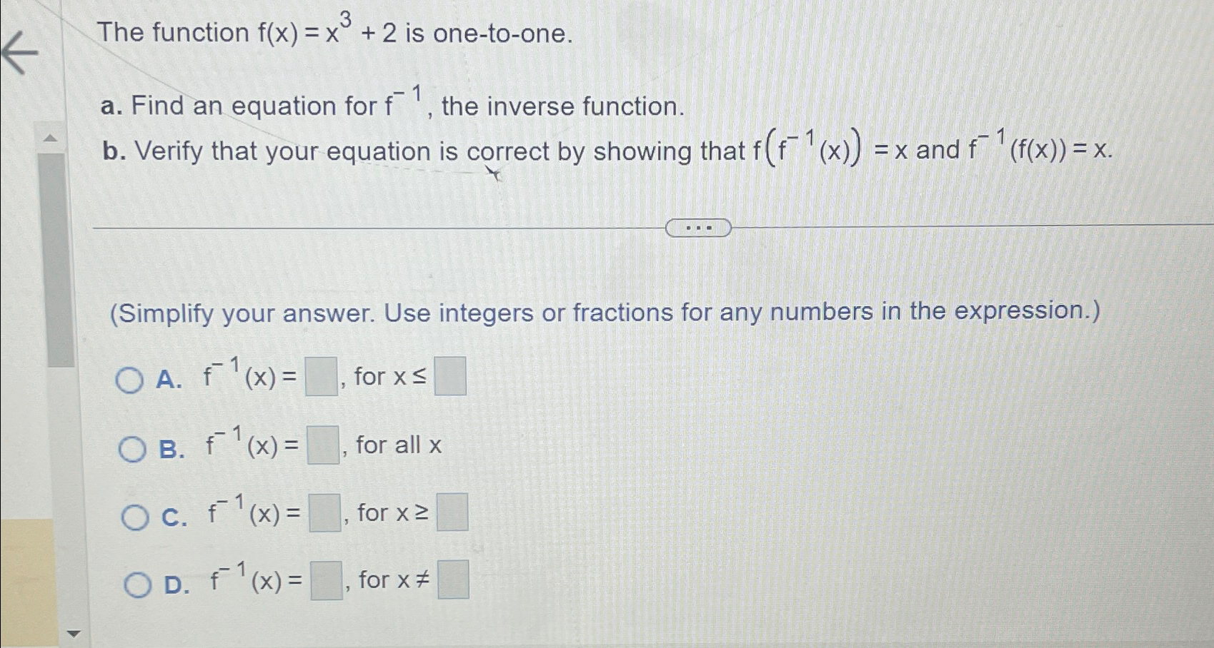 Solved The function f(x)=x3+2 ﻿is one-to-one.a. ﻿Find an | Chegg.com
