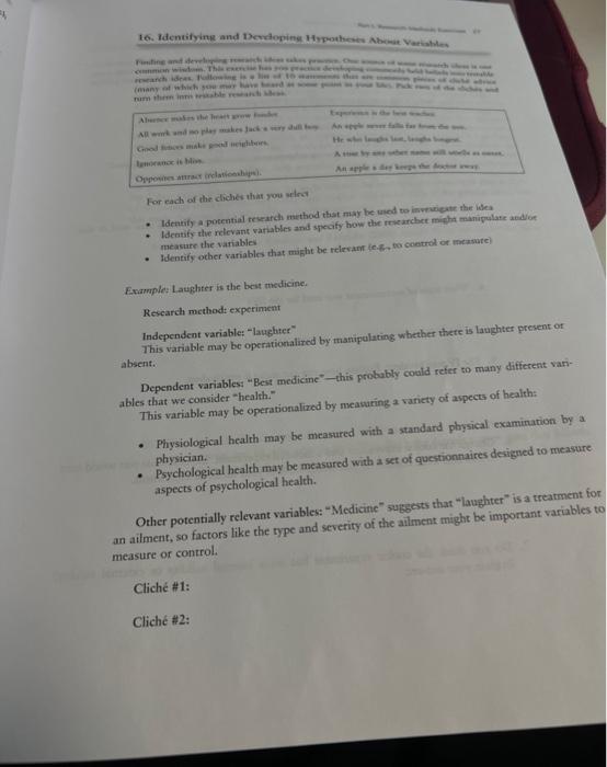 Solved ch Part I. Research Methods Exercises 27 16. | Chegg.com