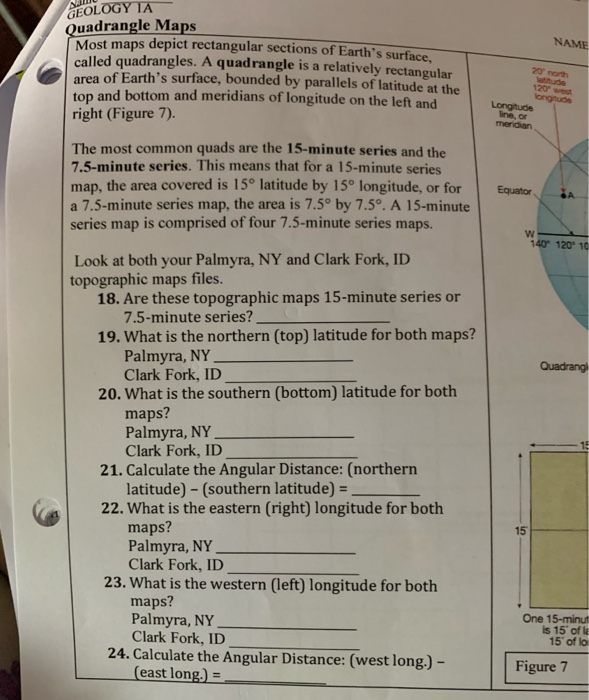 Solved i only need help for 18-24 on the quadrangle maps | Chegg.com