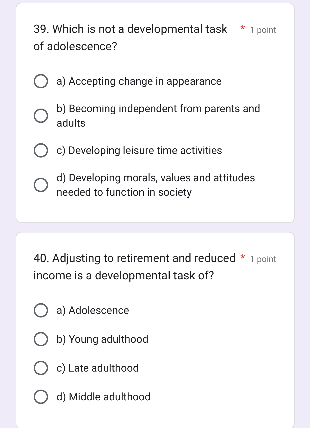 Solved Which is not a developmental task1 ﻿pointof | Chegg.com
