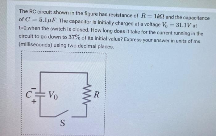 Solved The RC circuit shown in the figure has resistance of | Chegg.com