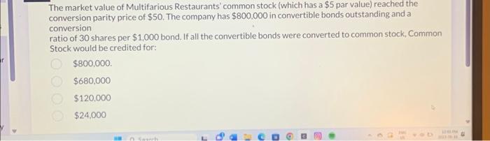 Solved The market value of Multifarious Restaurants' common | Chegg.com