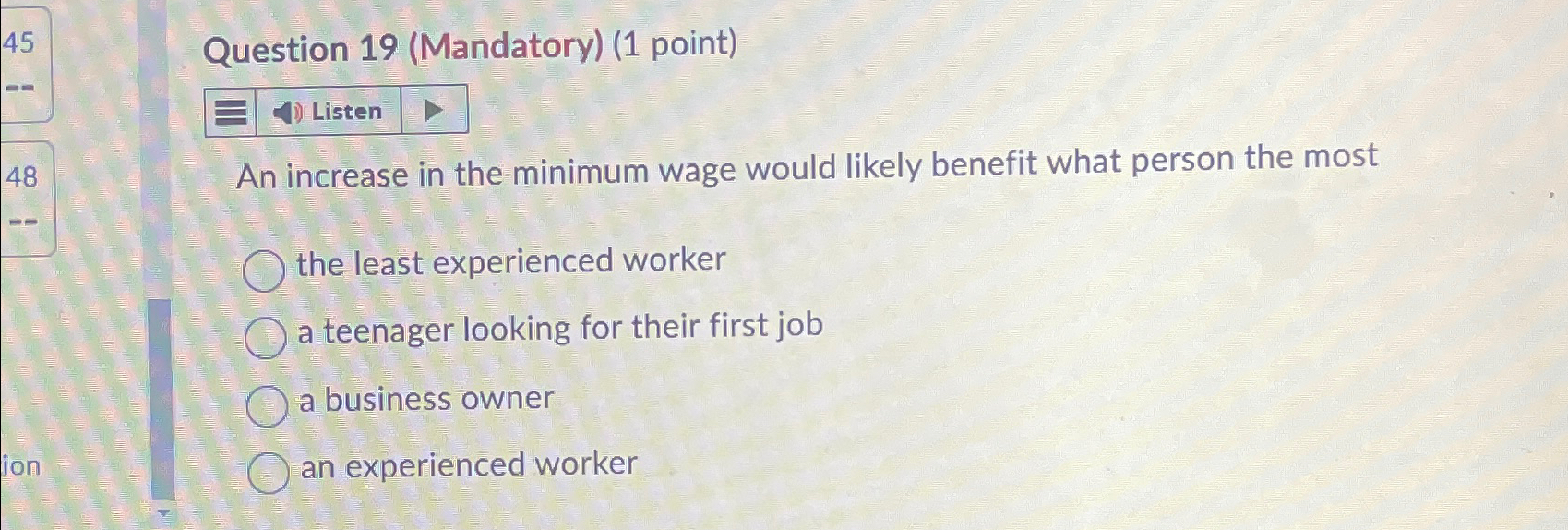 Solved Question 19 (Mandatory) (1 ﻿point)ListenAn increase | Chegg.com