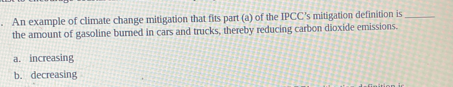 Solved An example of climate change mitigation that fits | Chegg.com