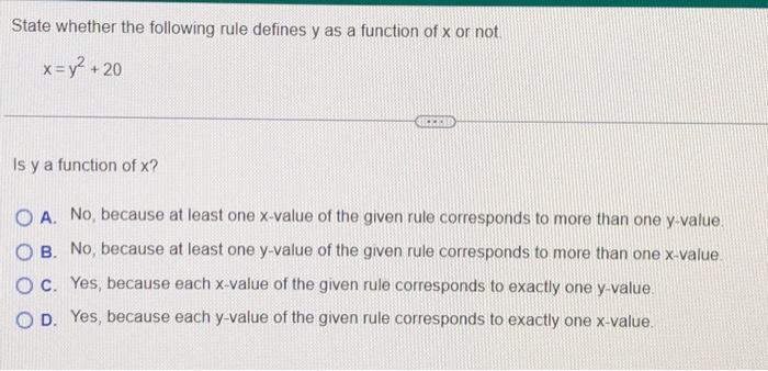 Solved State whether the following rule defines y as a | Chegg.com