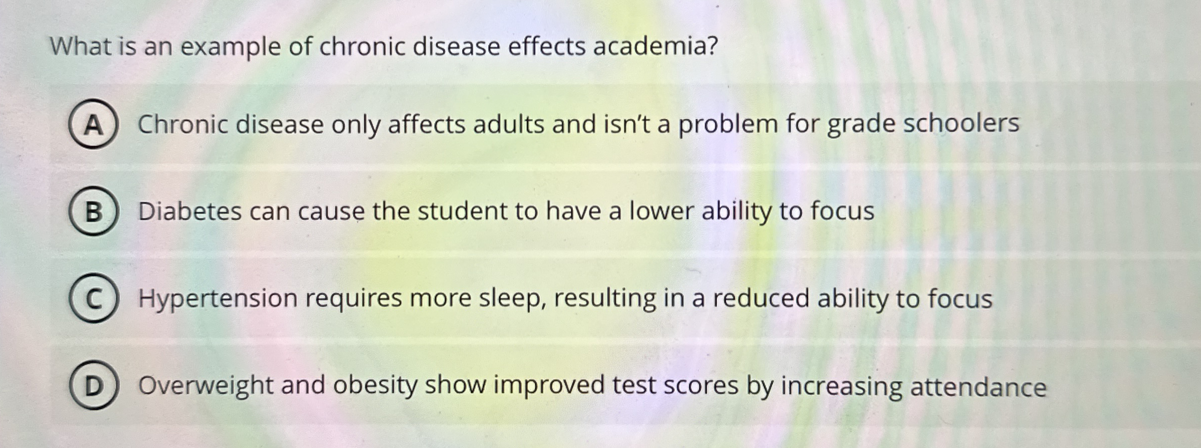 Solved What is an example of chronic disease effects | Chegg.com