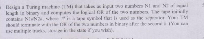 draw the turing machine in theory of computation | Chegg.com