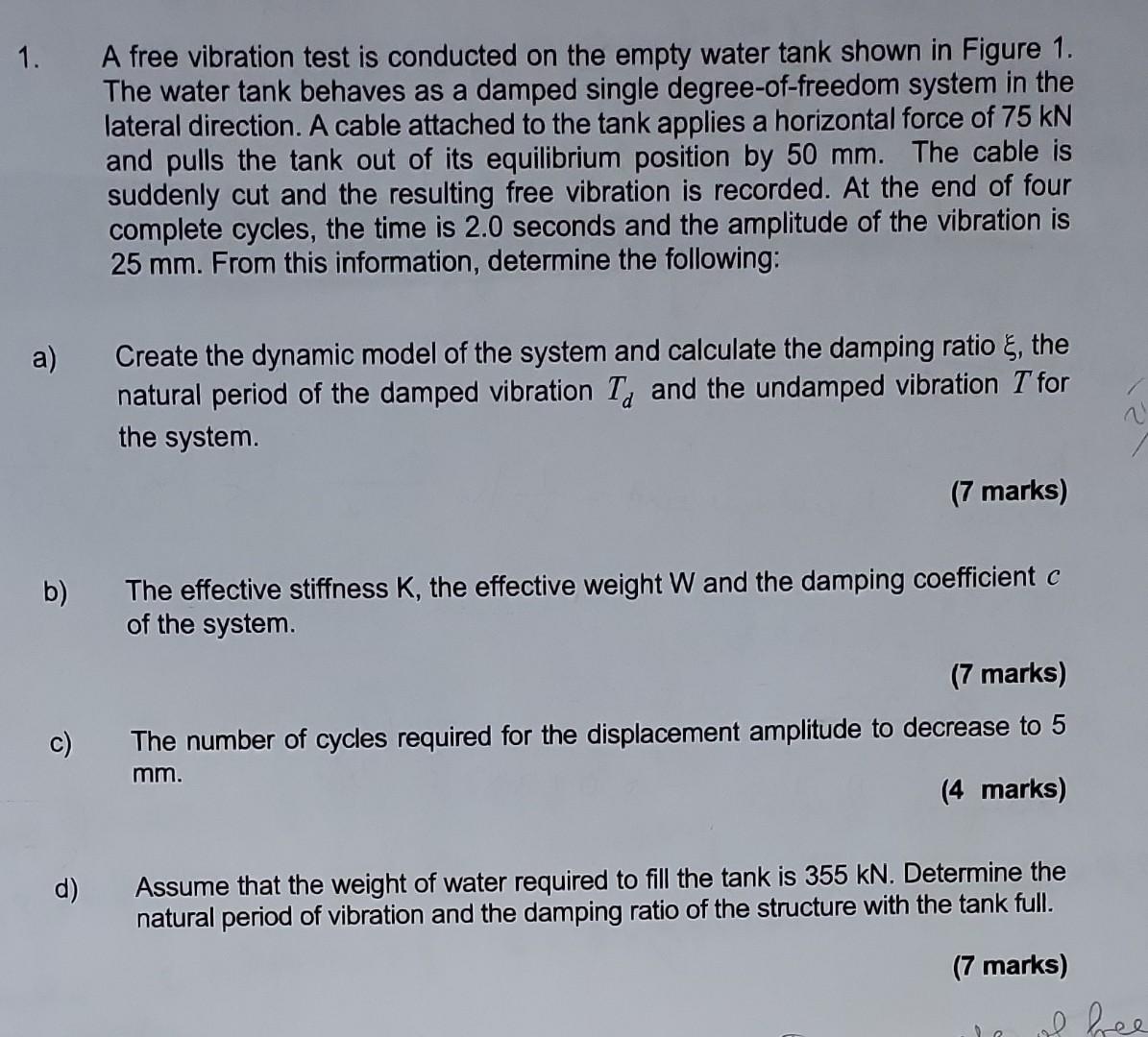 [solved] 1 A Free Vibration Test Is Conducted On The