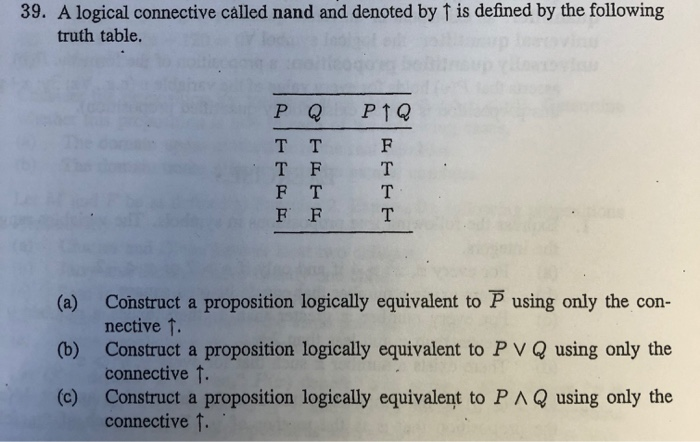 Solved 39. A logical connective called nand and denoted by † | Chegg.com