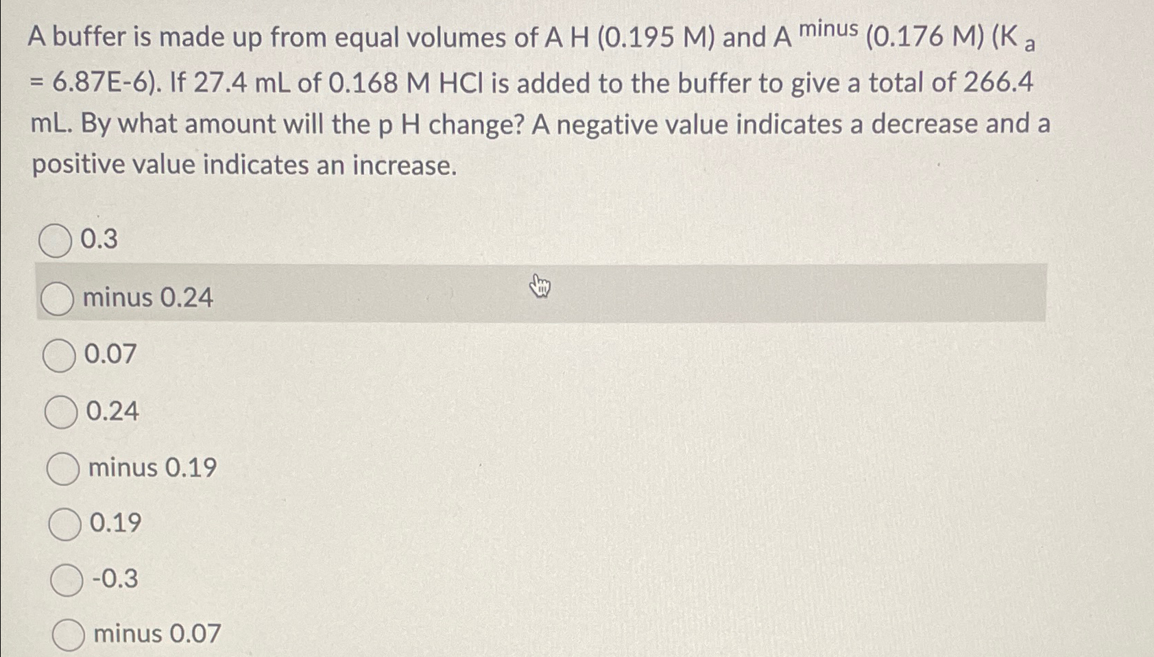 Solved A buffer is made up from equal volumes of AH(0.195M) | Chegg.com