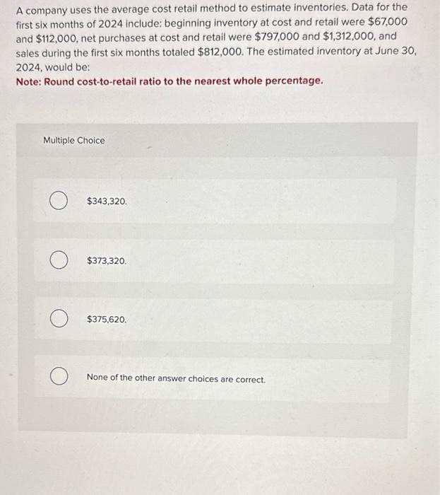 Solved A company uses the average cost retail method to | Chegg.com