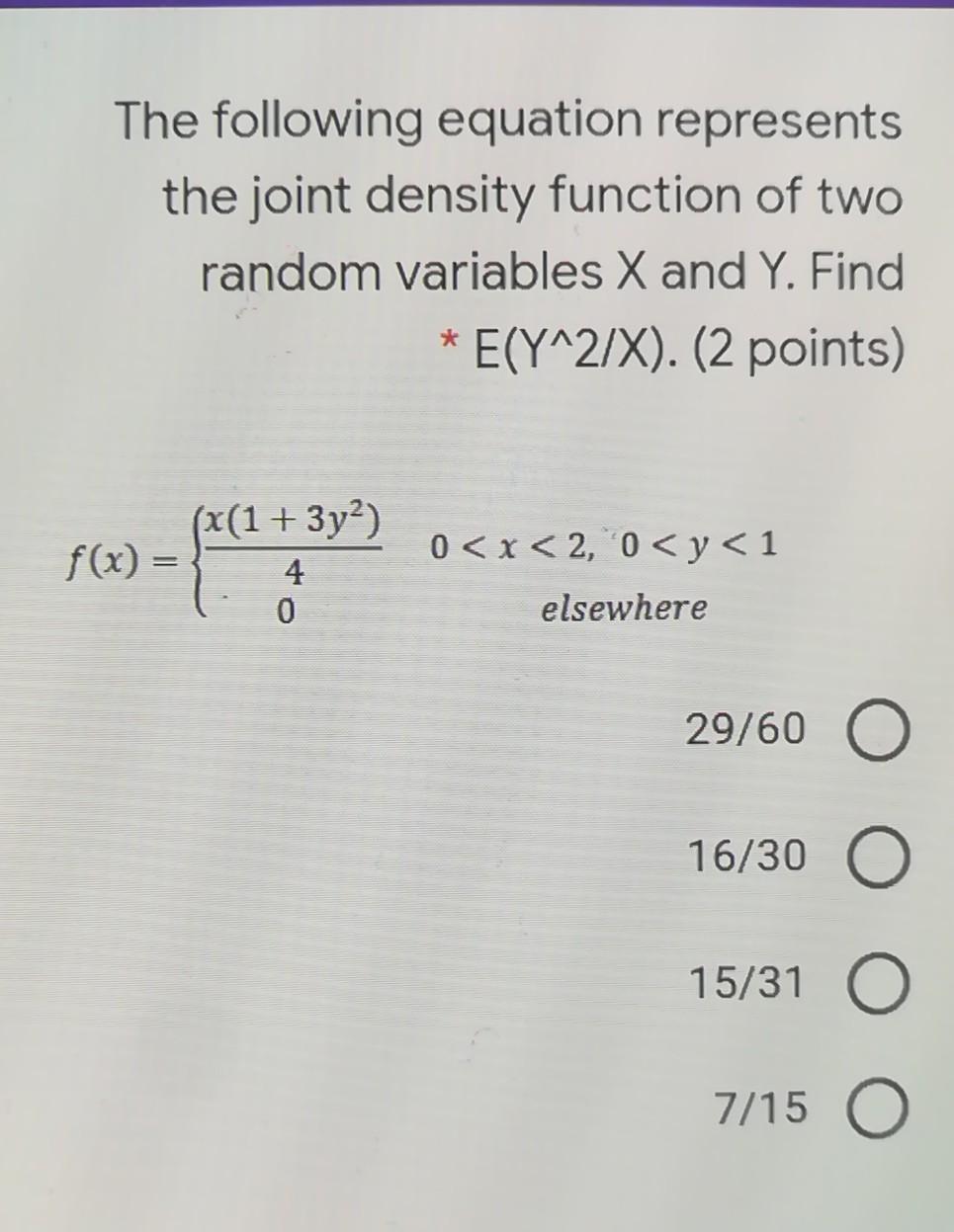 Solved The following equation represents the joint density | Chegg.com