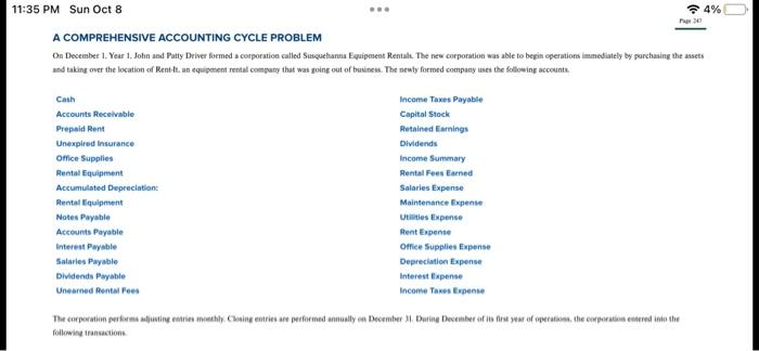 Solved A COMPREHENSIVE ACCOUNTING CYCLE PROBLEM and taking | Chegg.com