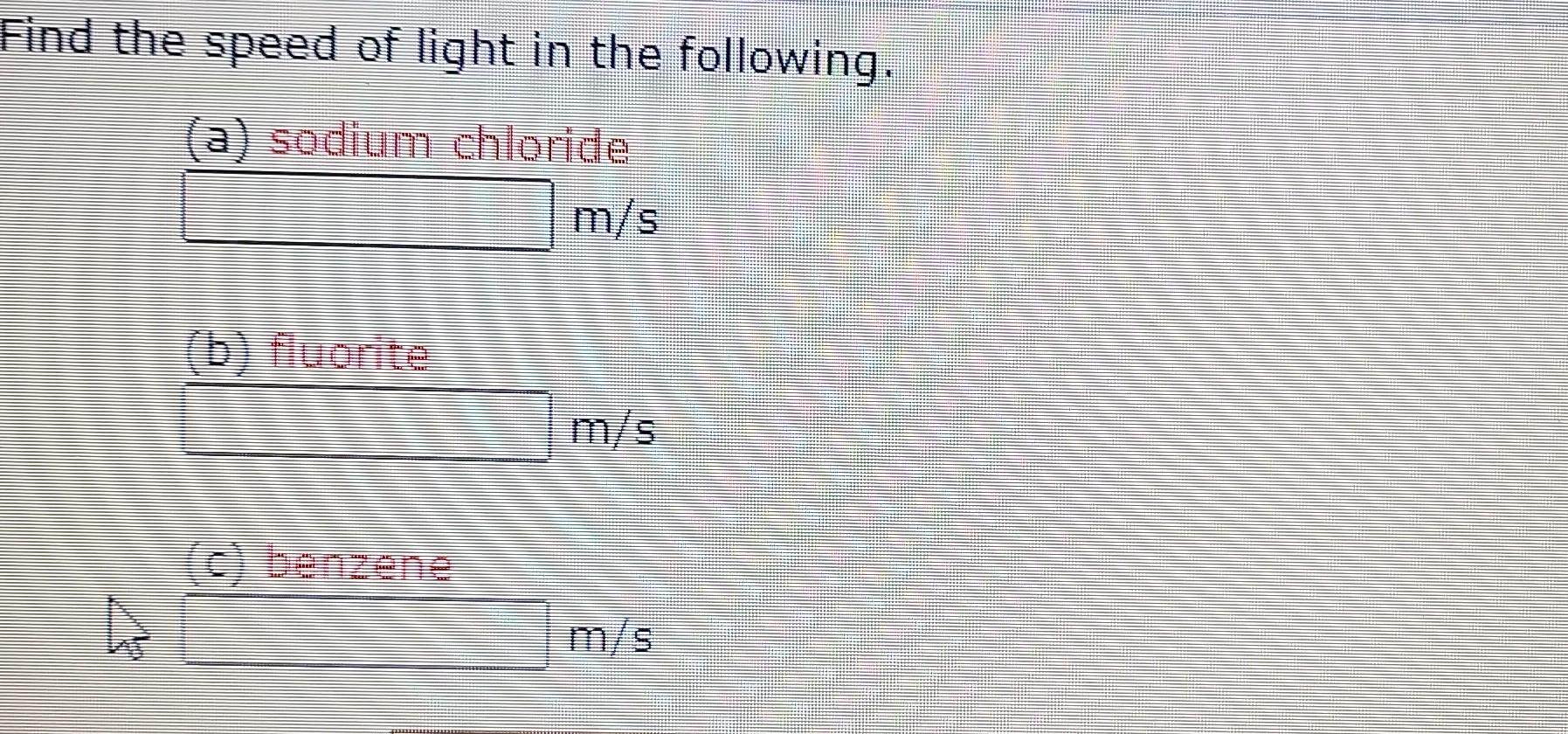 Solved Find the speed of light in the following. | Chegg.com