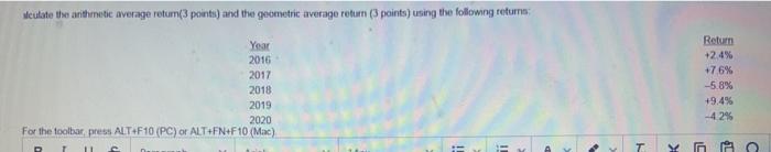 Solved sculate the anthmetic average retum(3 points) and the | Chegg.com