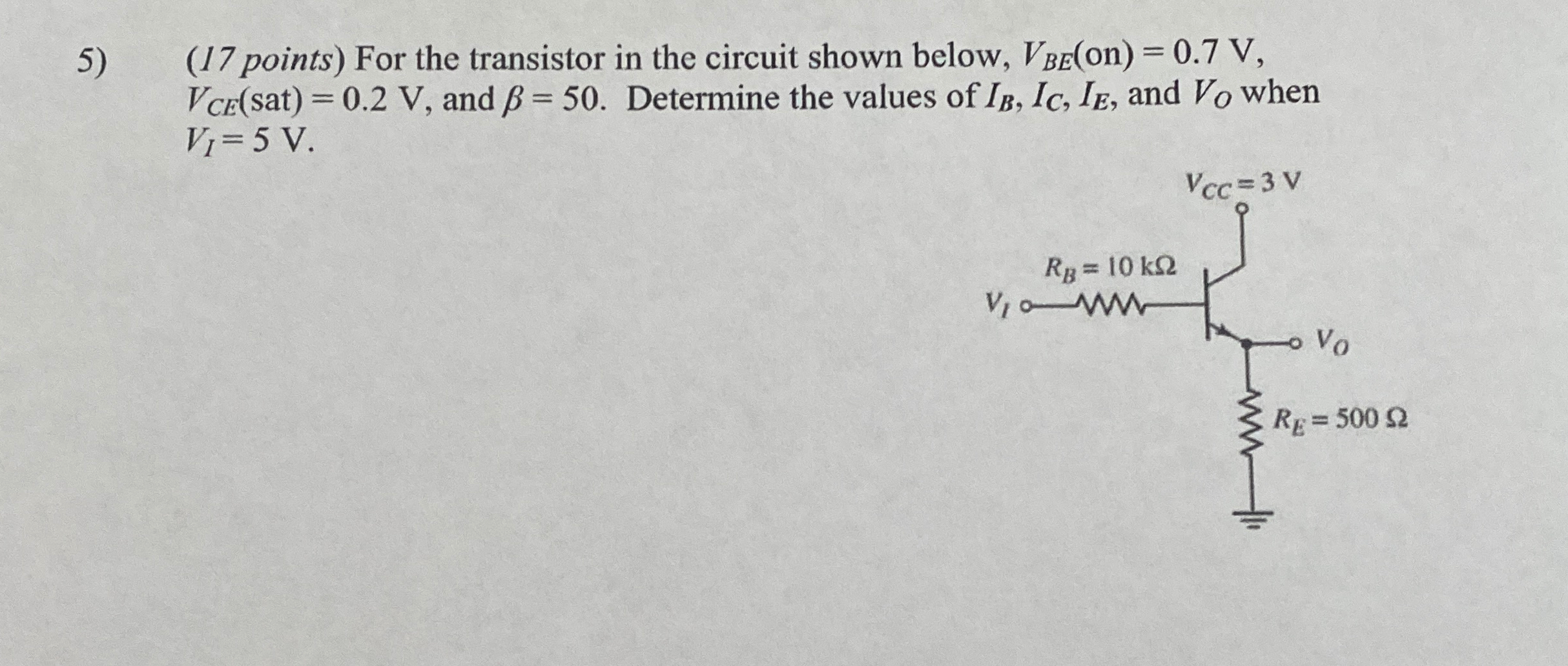 Solved ( 17 ﻿points) ﻿For the transistor in the circuit | Chegg.com