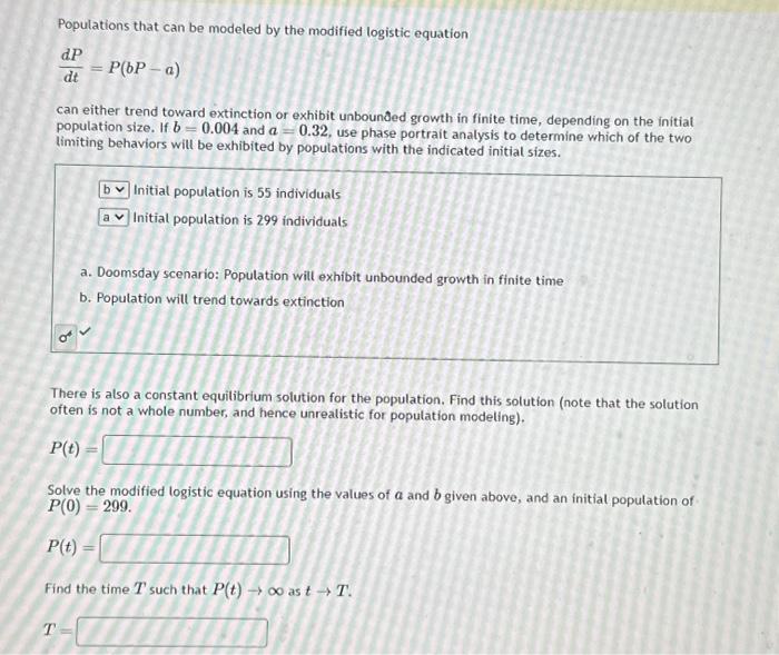 Solved Populations That Can Be Modeled By The Modified