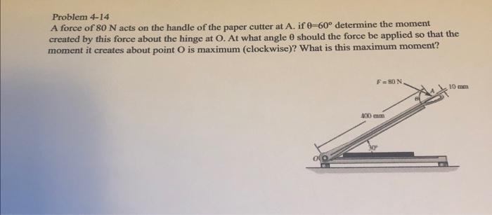Solved Problem 4-14 A force of 80 N acts on the handle of | Chegg.com
