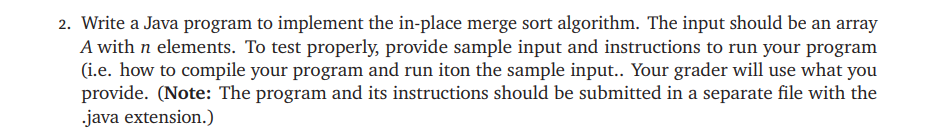 Solved Write a Java program to implement the in-place merge | Chegg.com