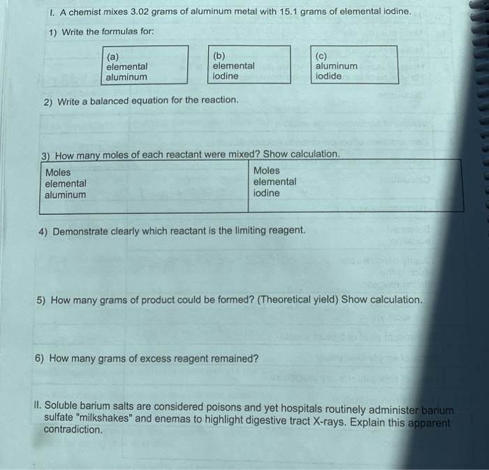 Solved I. A chemist mixes 3.02 grams of aluminum metal with | Chegg.com
