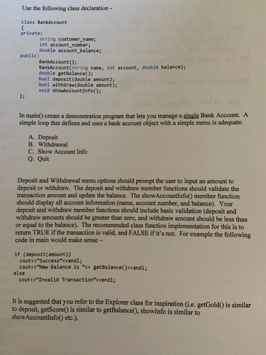 Solved Use the following class declaration - class | Chegg.com