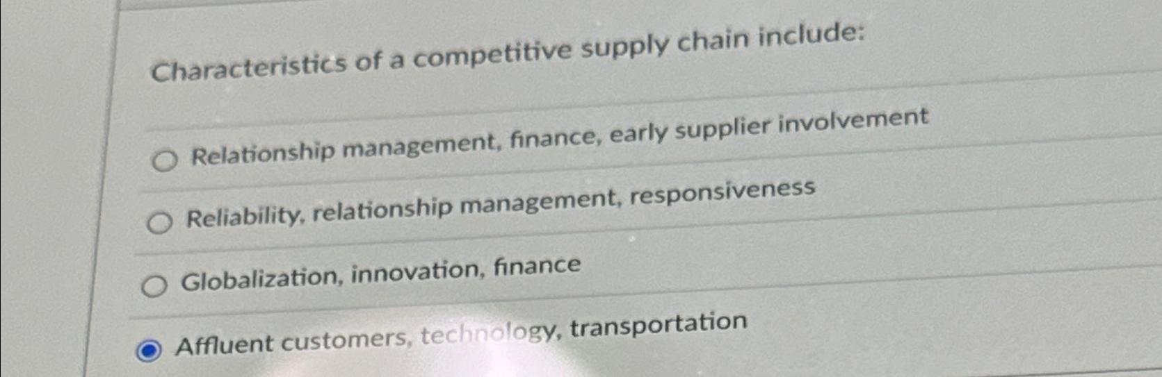 Solved Characteristics of a competitive supply chain | Chegg.com