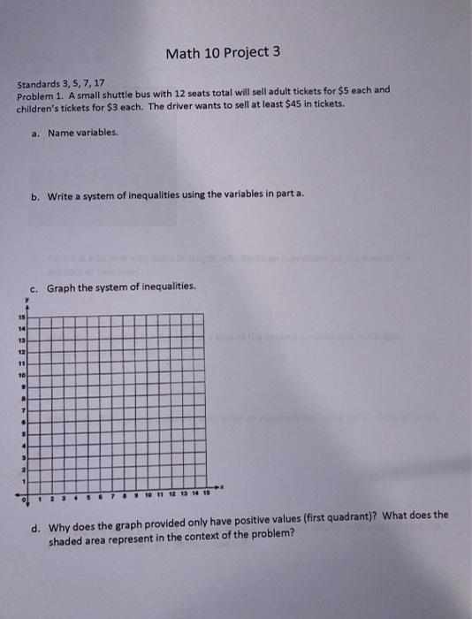 Solved Math 10 Project 3 Standards 3, 5, 7, 17 Problem 1. A | Chegg.com