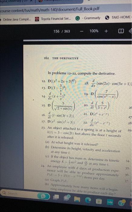 Solved In problems 12-22, compute the derivative. 12. | Chegg.com