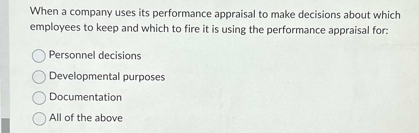 Solved When a company uses its performance appraisal to make | Chegg.com