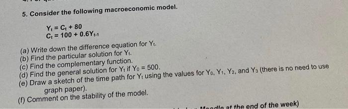 Solved 5. Consider the following macroeconomic model. Y = C₁ | Chegg.com