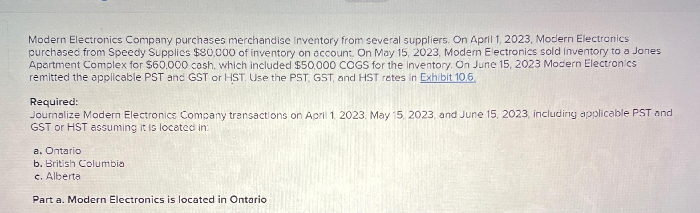 Modern Electronics Company purchases merchandise | Chegg.com