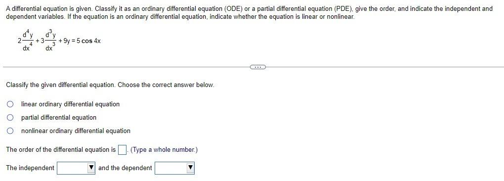 Solved A differential equation is given. Classify it as an | Chegg.com