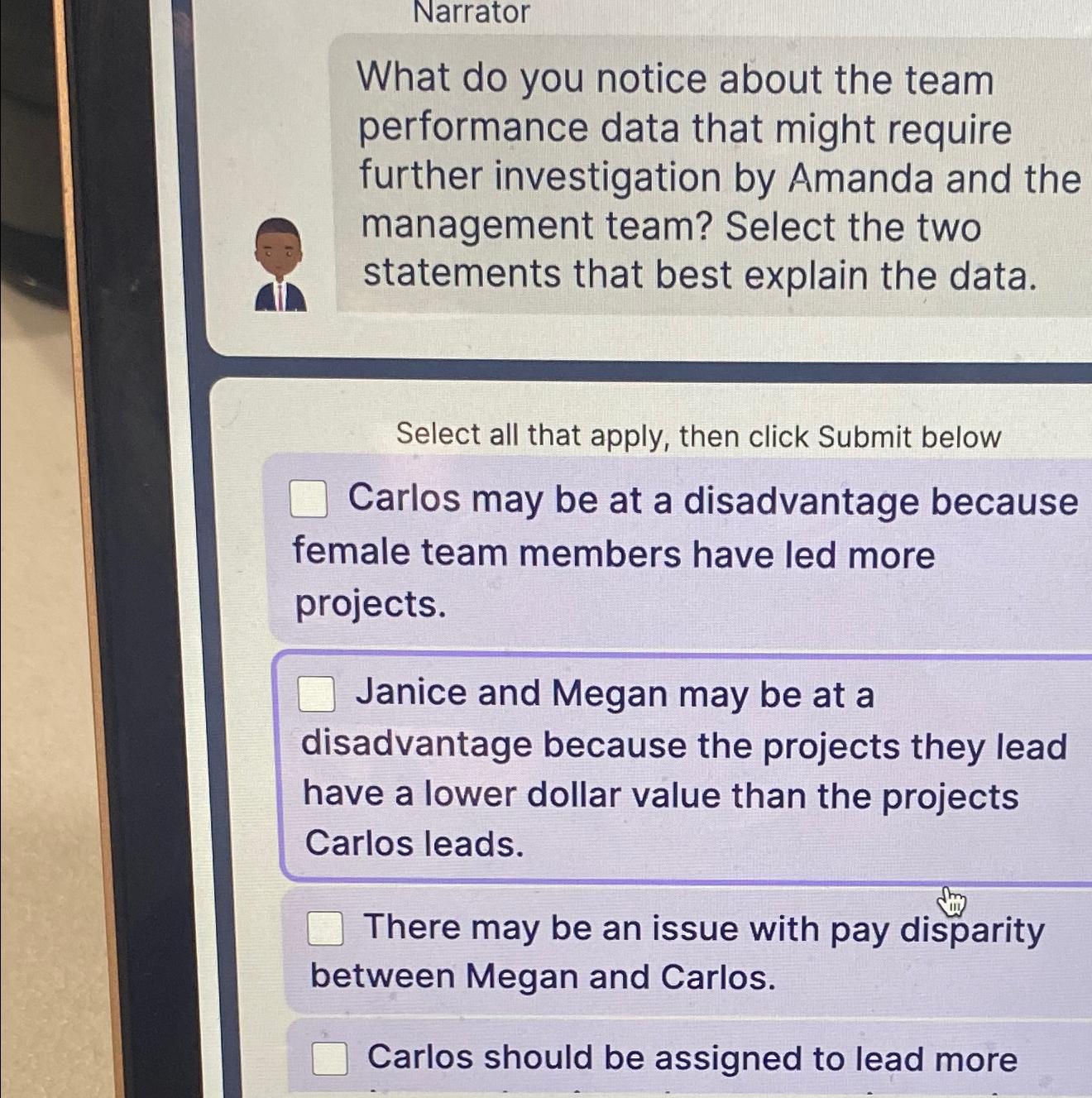 Solved NarratorWhat do you notice about the team performance | Chegg.com