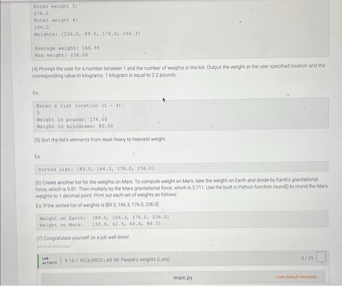 Solved 9.14 REQUIRED LAB 9B: People's weights (Lists) | Chegg.com