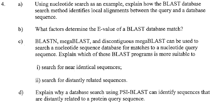 Solved a) ﻿Using nucleotide search as an example, explain | Chegg.com