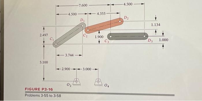 Solved 58 Design a fourbar mechanism to give the three | Chegg.com