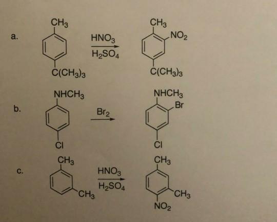 Solved CH3 CH3 NO2 a. HNO3 H2SO4 C(CH3)3 C(CH3)3 NHCH3 NHCH3 | Chegg.com