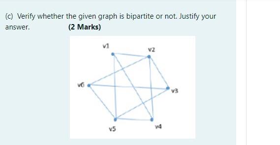 Solved c) Verify whether the given graph is bipartite or | Chegg.com