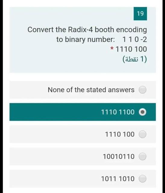 Solved 19 Convert the Radix-4 booth encoding to binary | Chegg.com